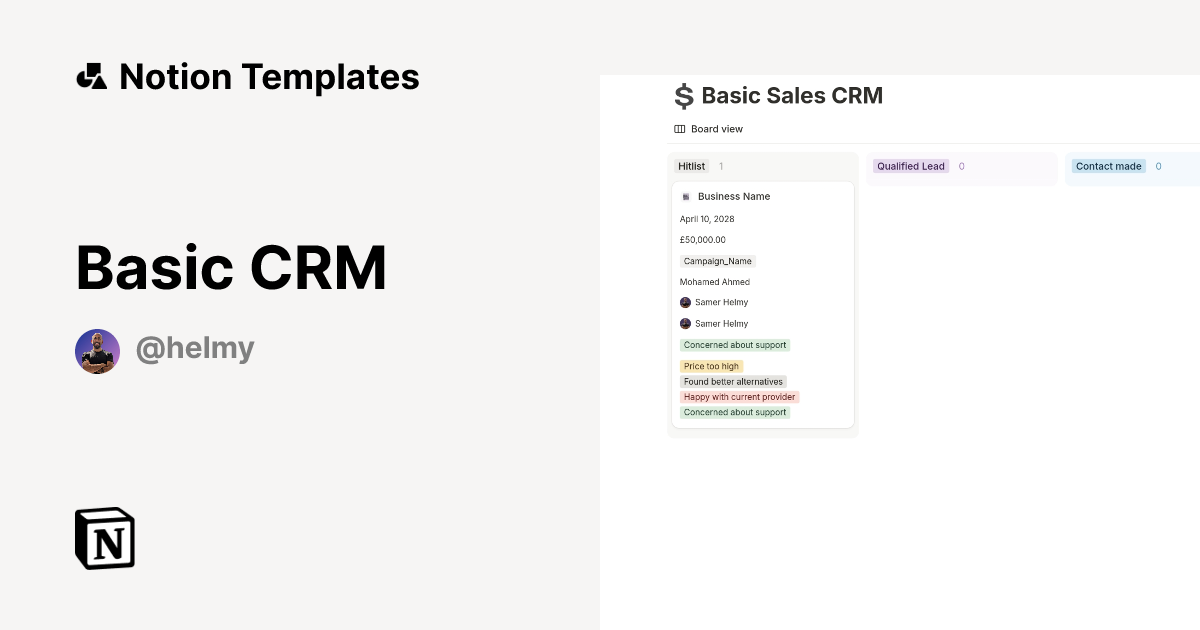 תבנית Basic CRM | Marketplace של Notion
