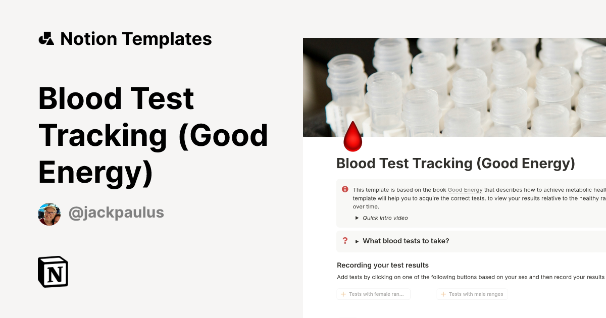 תבנית Blood Test Tracking (Good Energy) | Marketplace של Notion