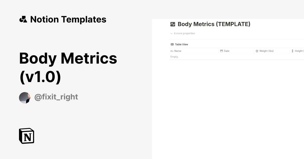תבנית Body Metrics (v1.0) | Marketplace של Notion