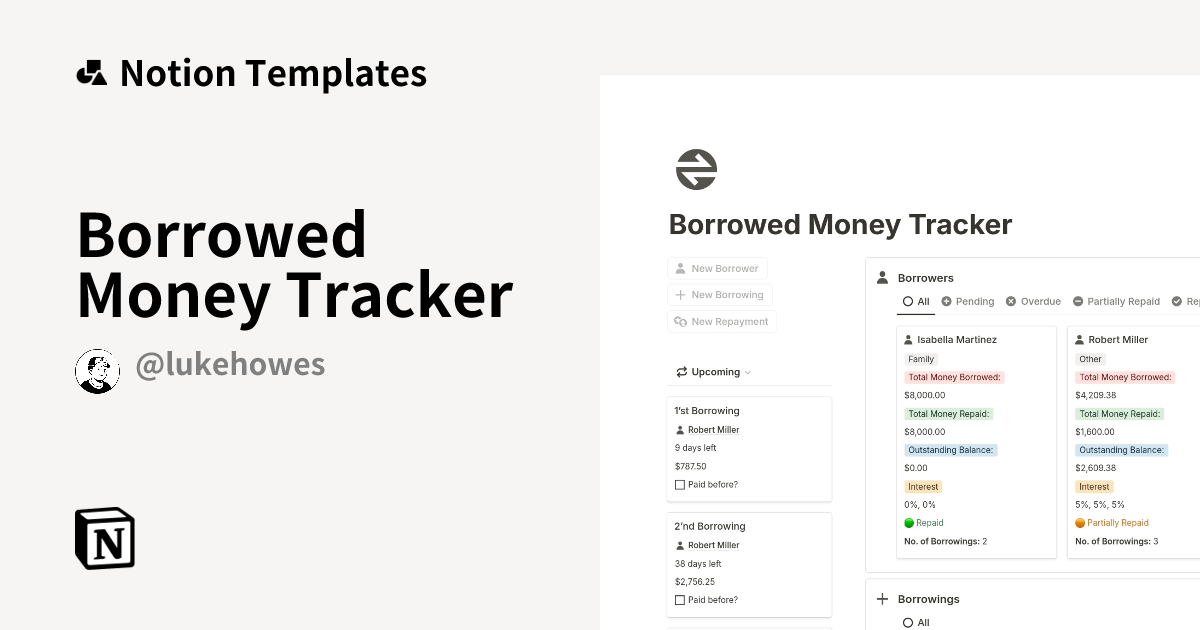 תבנית Borrowed Money Tracker | Marketplace של Notion