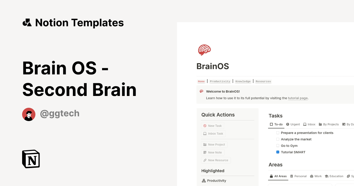 תבנית Brain OS - Second Brain מאת GGtech | Marketplace של Notion