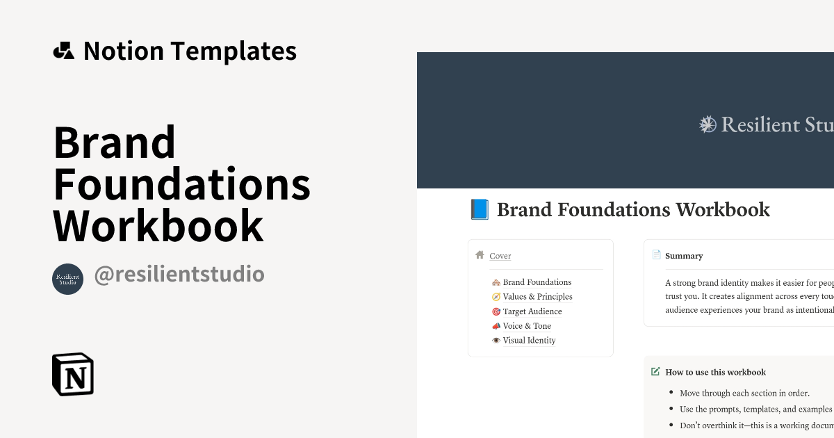 תבנית Brand Foundations Workbook מאת Resilient Studio | Content ...