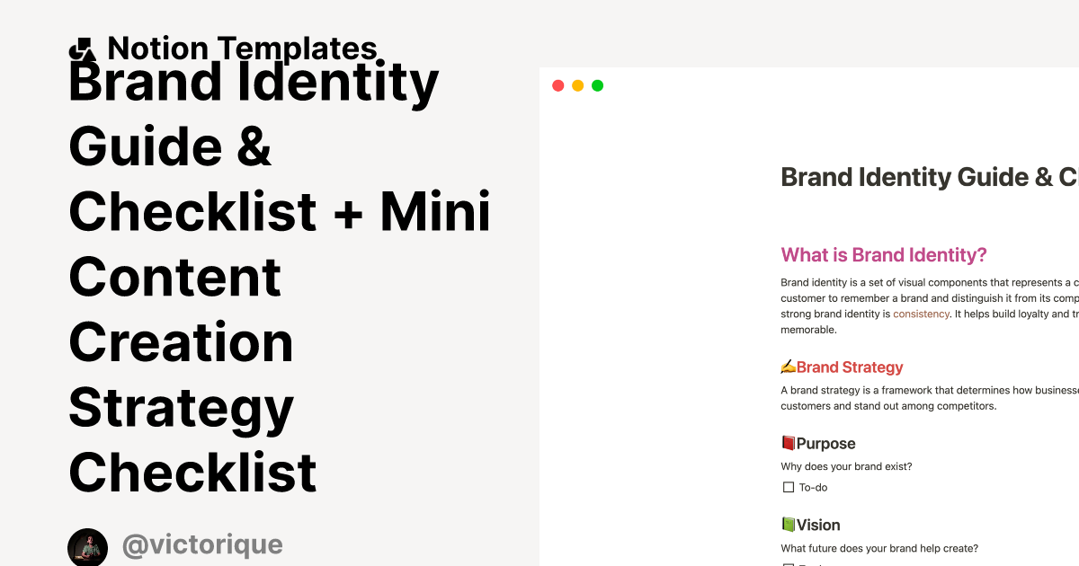 תבנית Brand Identity Guide & Checklist + Mini Content Creation Strategy ...