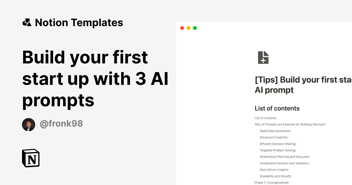 תבנית Build your first start up with 3 AI prompts מאת Kunanon Jarat ...