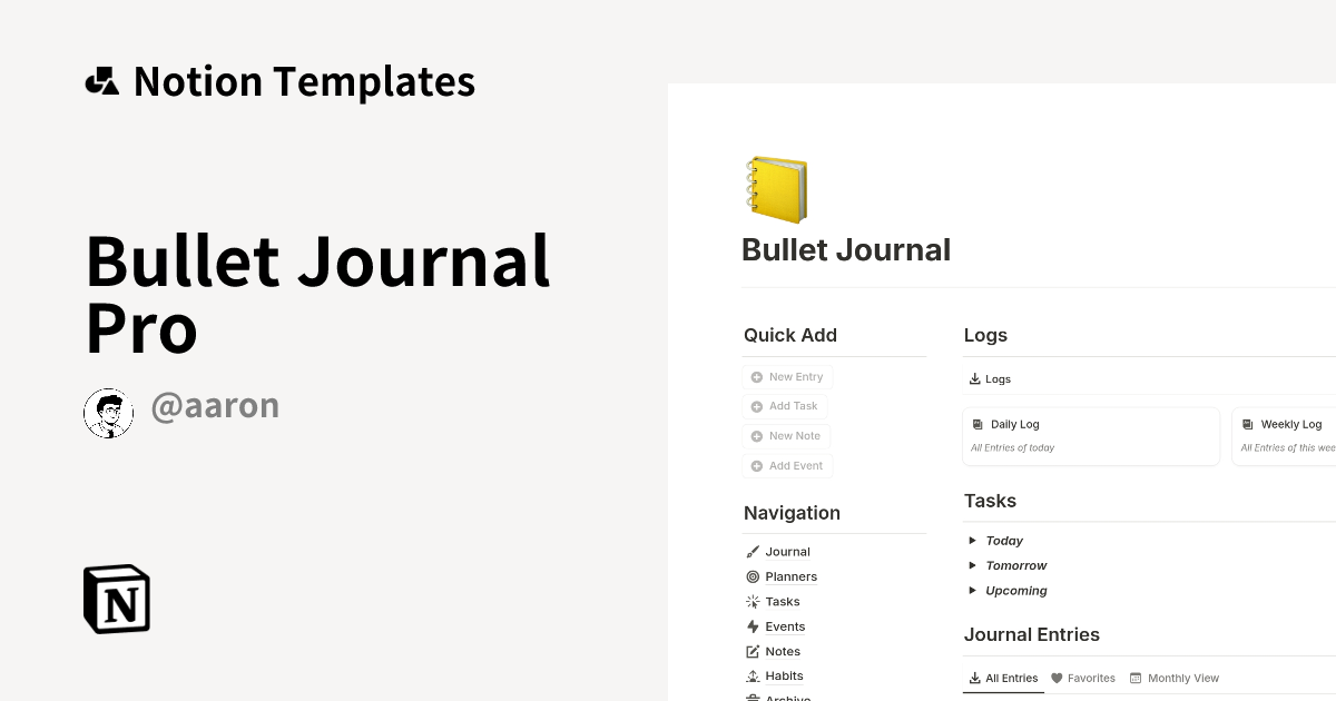 תבנית Bullet Journal Pro | Marketplace של Notion