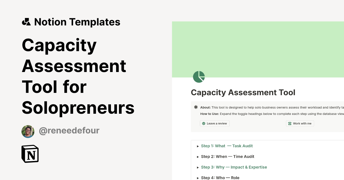 תבנית Capacity Assessment Tool for Solopreneurs | Marketplace של Notion