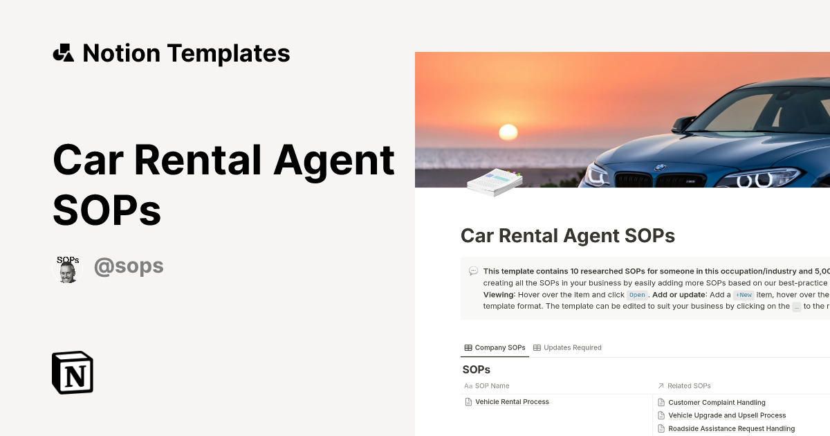 תבנית Car Rental Agent SOPs | Marketplace של Notion