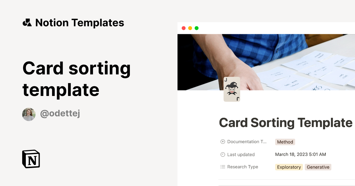 תבנית Card sorting template מאת Odette Jansen | Marketplace של Notion