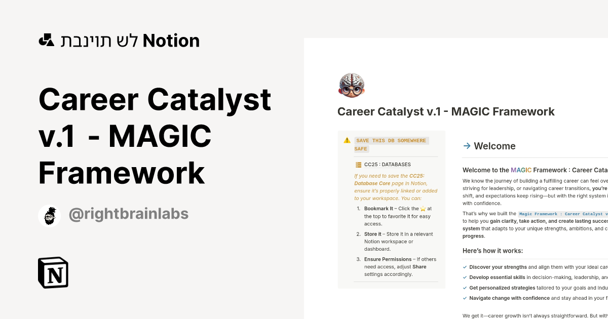 תבנית Career Catalyst v.1 - MAGIC Framework | Marketplace של Notion