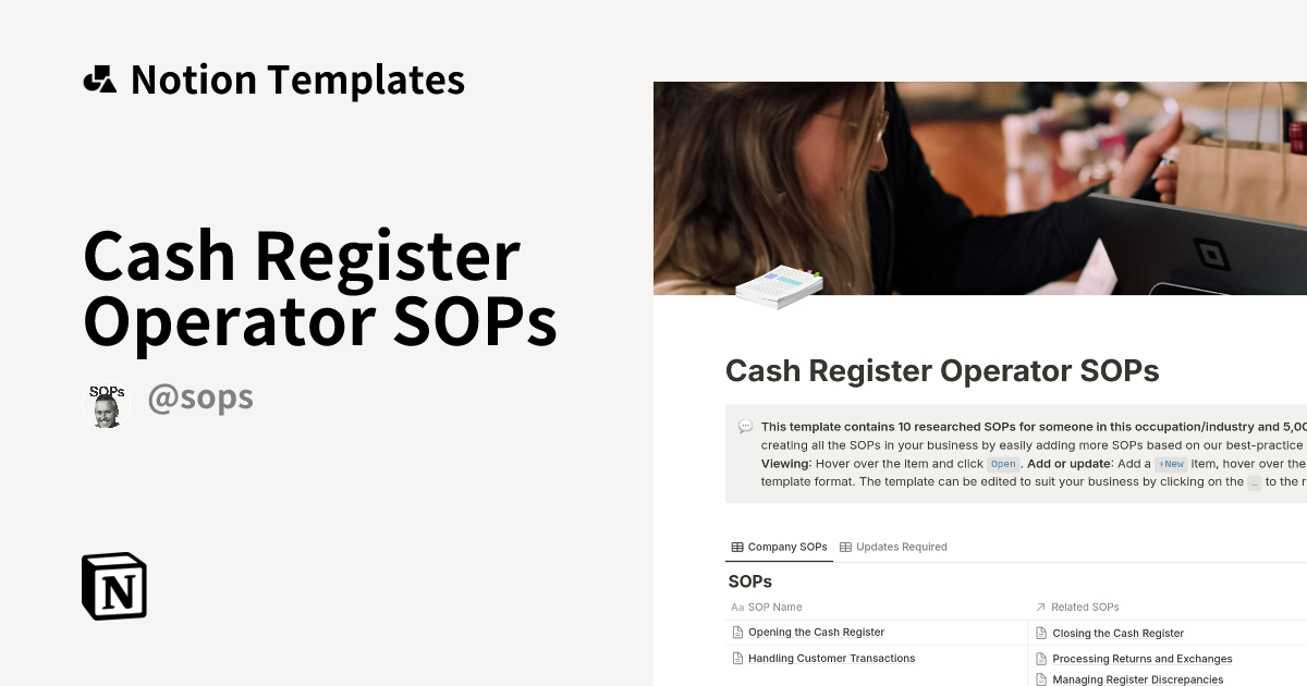 תבנית Cash Register Operator SOPs מאת SOPs | Marketplace של Notion