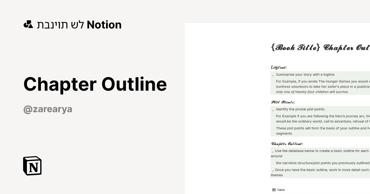 תבנית Chapter Outline | Marketplace של Notion