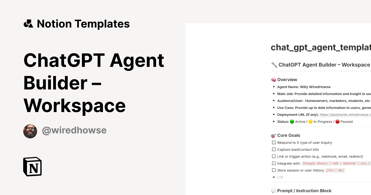 תבנית ChatGPT Agent Builder – Workspace מאת WiredHowse | Marketplace של ...