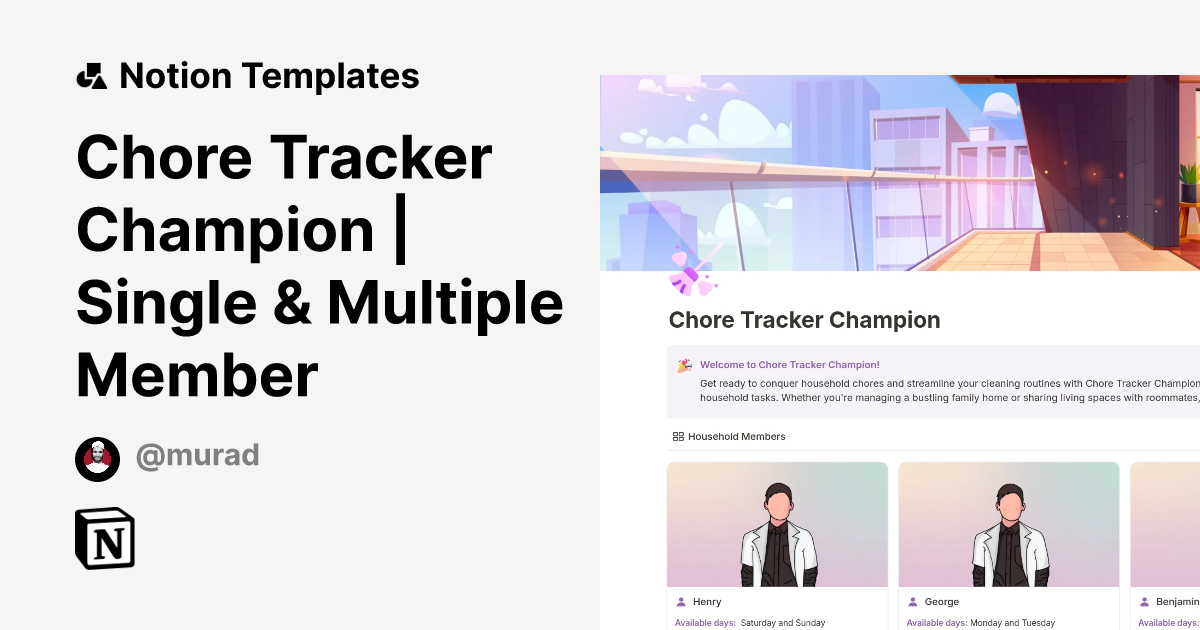 תבנית Chore Tracker Champion | Single & Multiple Member מאת Murad ...