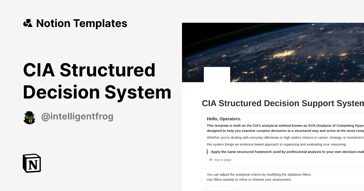 תבנית CIA Structured Decision System | Marketplace של Notion