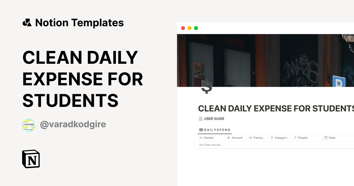 תבנית CLEAN DAILY EXPENSE FOR STUDENTS מאת varad kodgire | Marketplace ...