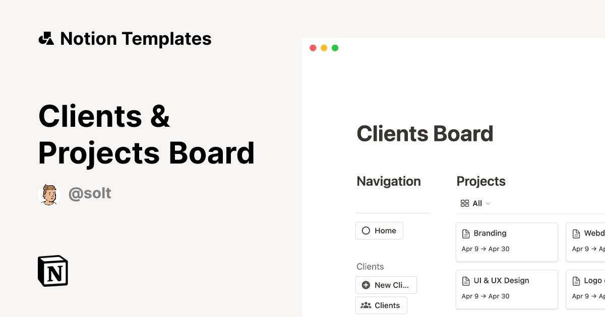 תבנית Clients & Projects Board מאת Solt Wagner | Marketplace של Notion
