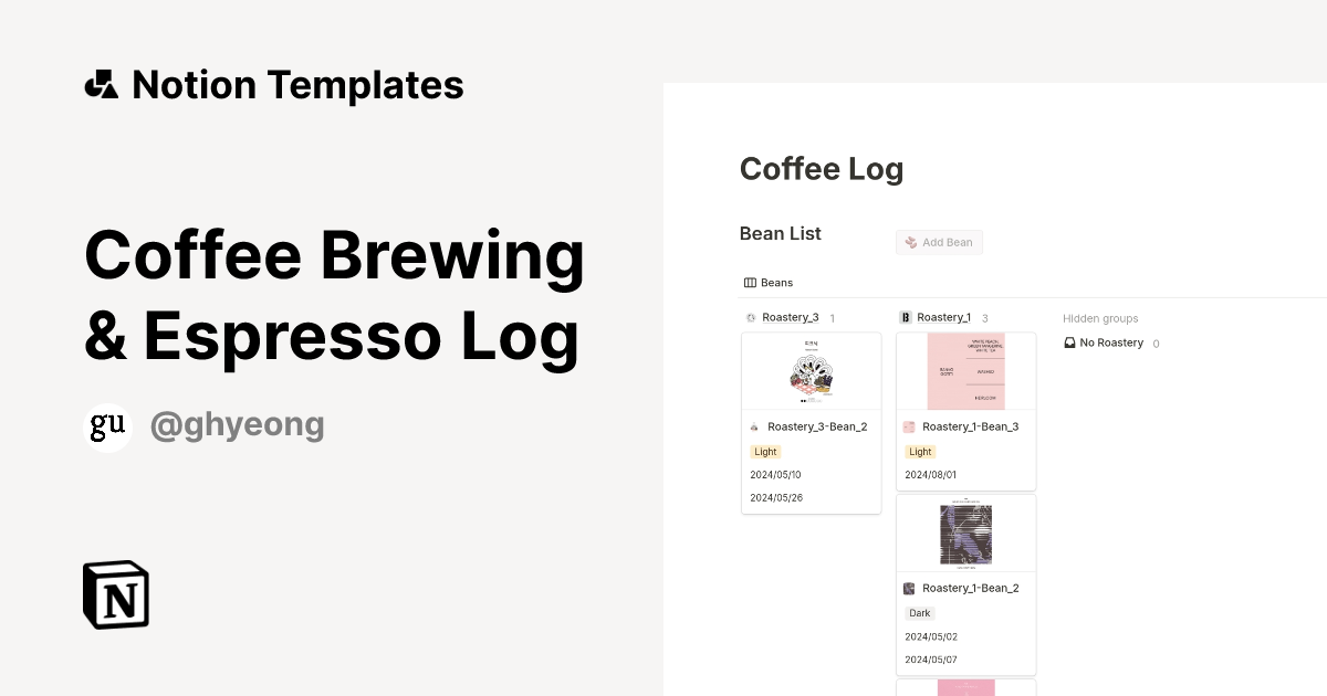 תבנית Coffee Brewing & Espresso Log מאת g-hyeong | Marketplace של Notion