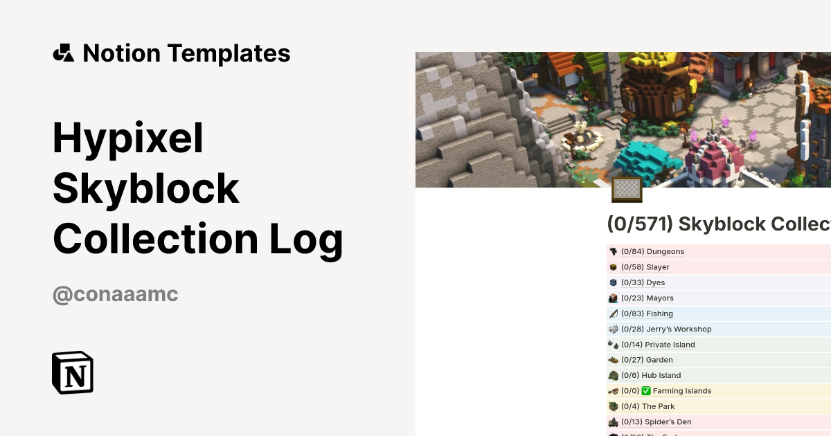 תבנית Hypixel Skyblock Collection Log | Marketplace של Notion