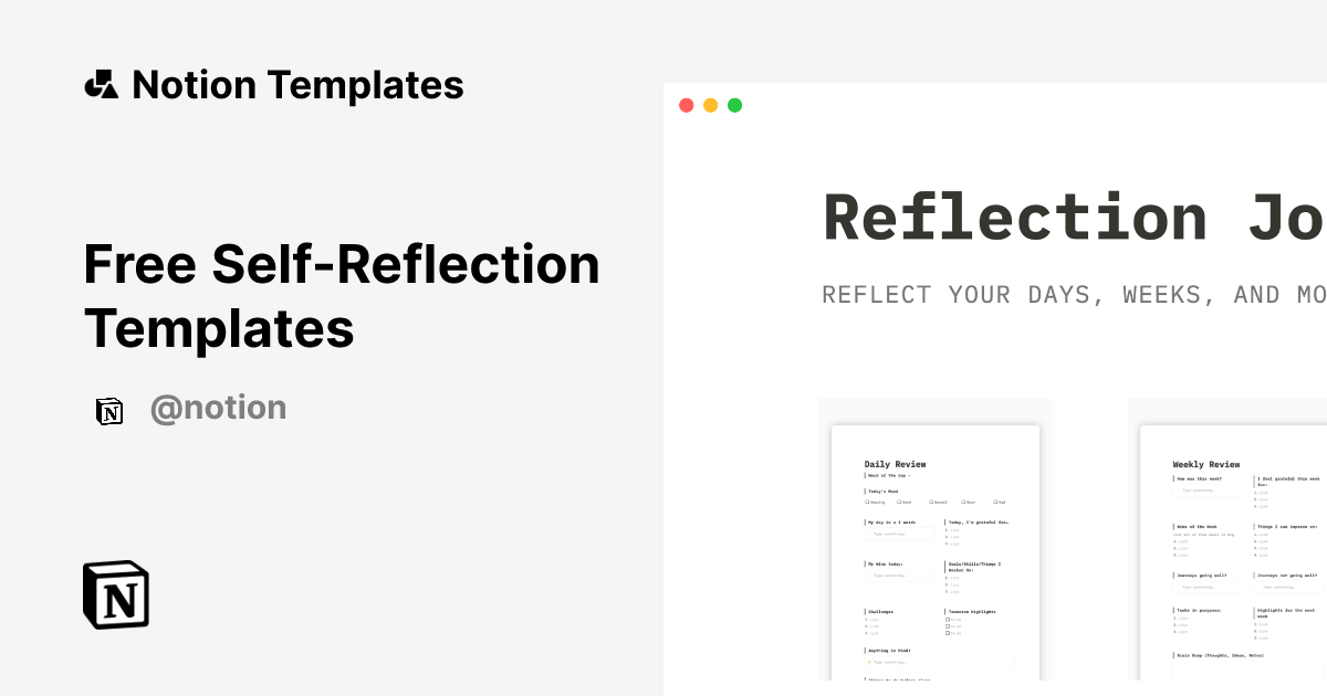 Free Self-Reflection Templates | Marketplace תבניות של Notion