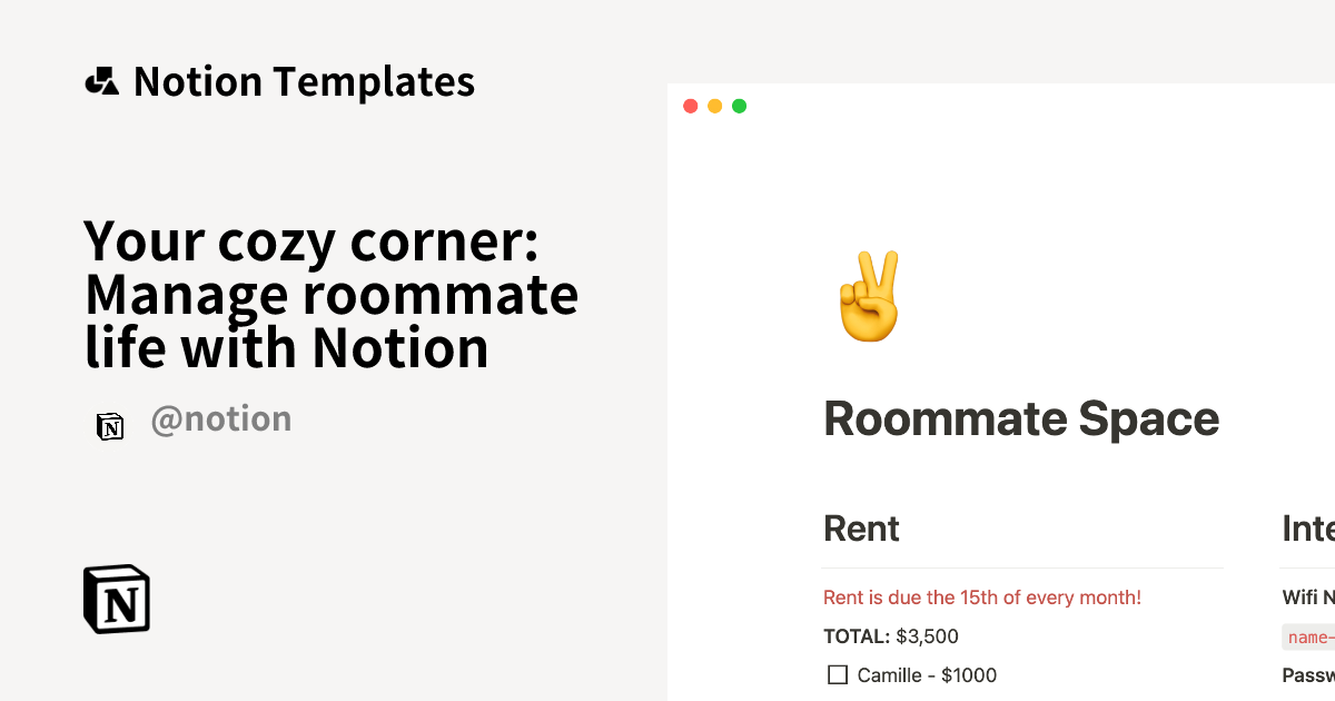 Your cozy corner: Manage roommate life with Notion | Marketplace תבניות ...