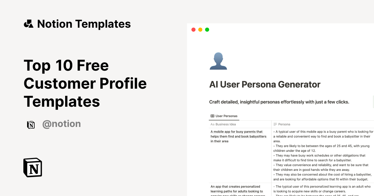 Top 10 Free Customer Profile Templates | Marketplace תבניות של Notion