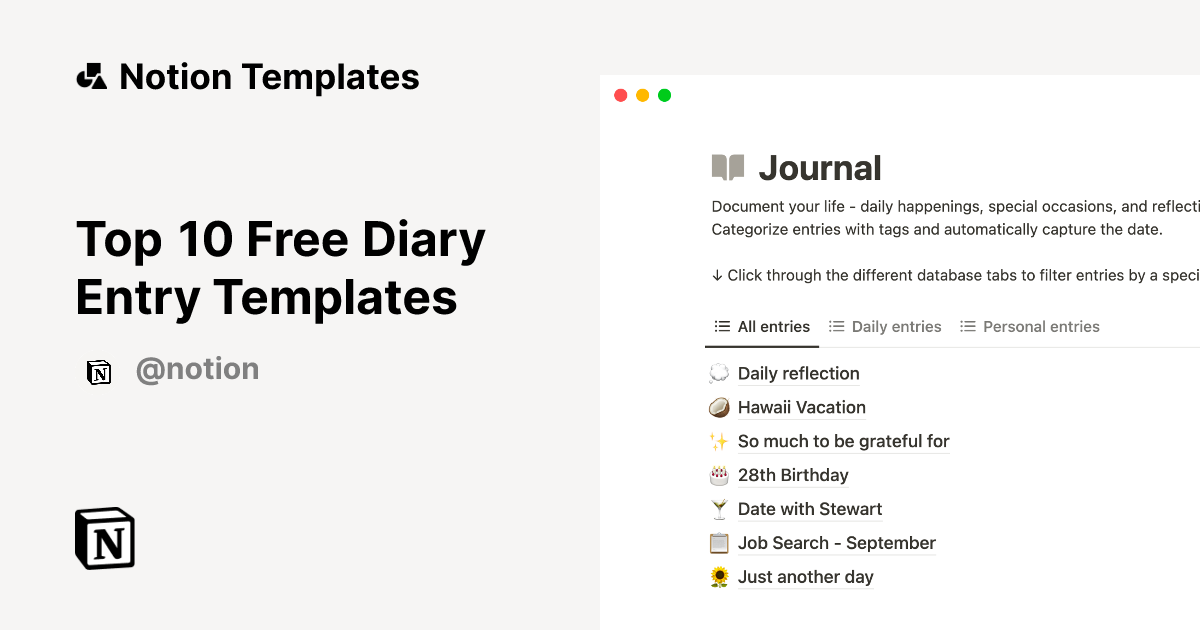 Top 10 Free Diary Entry Templates | Marketplace תבניות של Notion