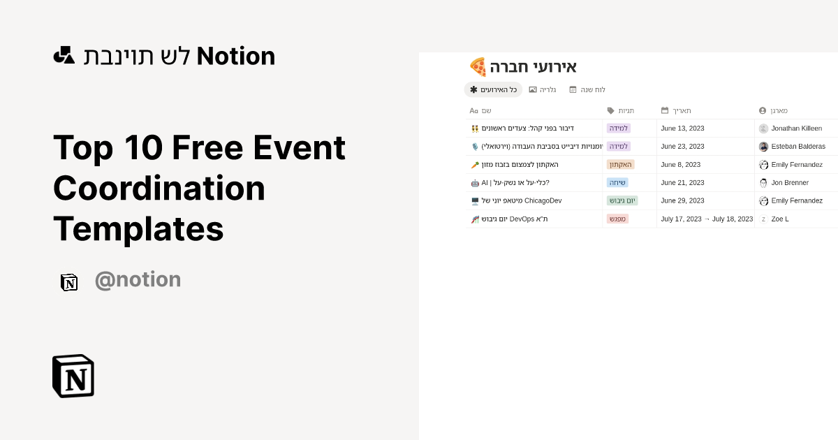 Top 10 Free Event Coordination Templates | Marketplace תבניות של Notion