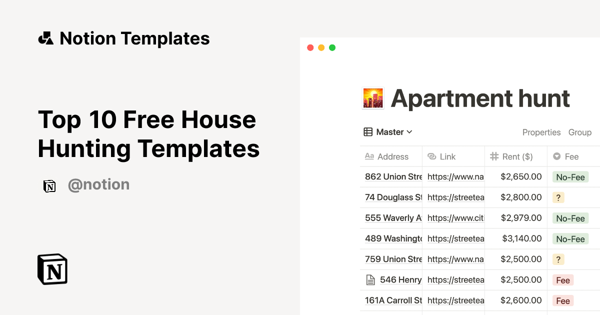 Top 10 Free House Hunting Templates | Marketplace תבניות של Notion