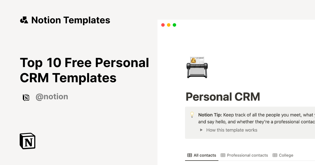 Top 10 Free Personal CRM Templates | Marketplace תבניות של Notion