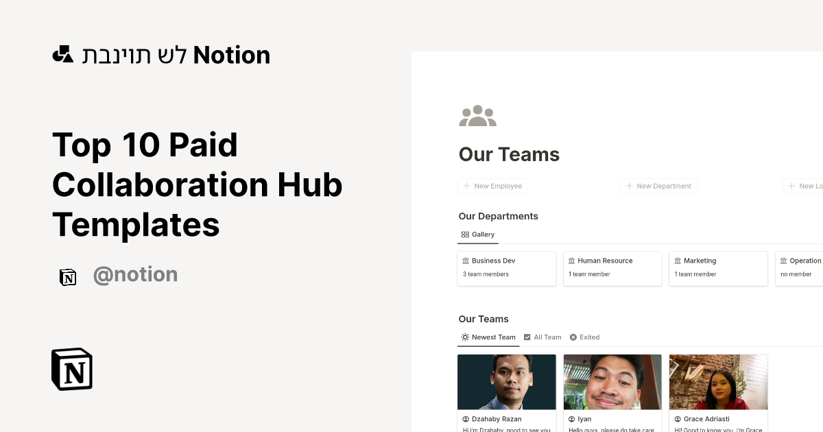 Top 10 Paid Collaboration Hub Templates | Marketplace תבניות של Notion