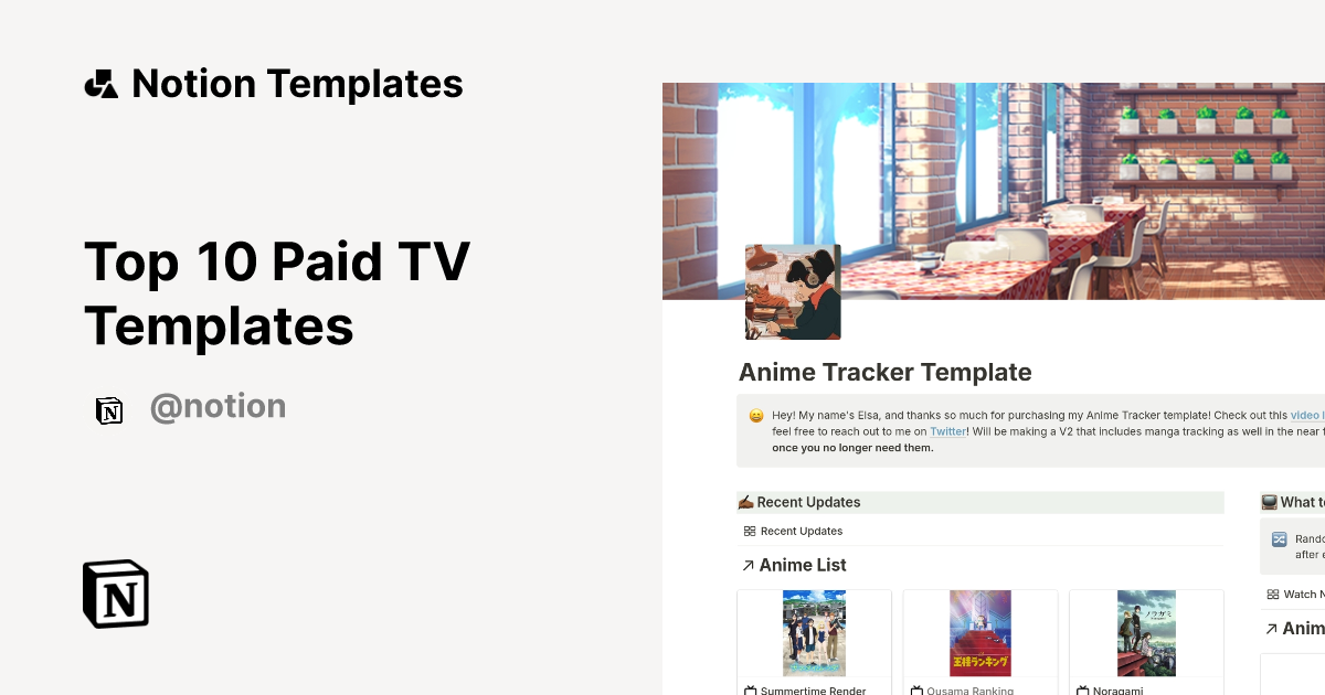 Top 10 Paid TV Templates | Marketplace תבניות של Notion