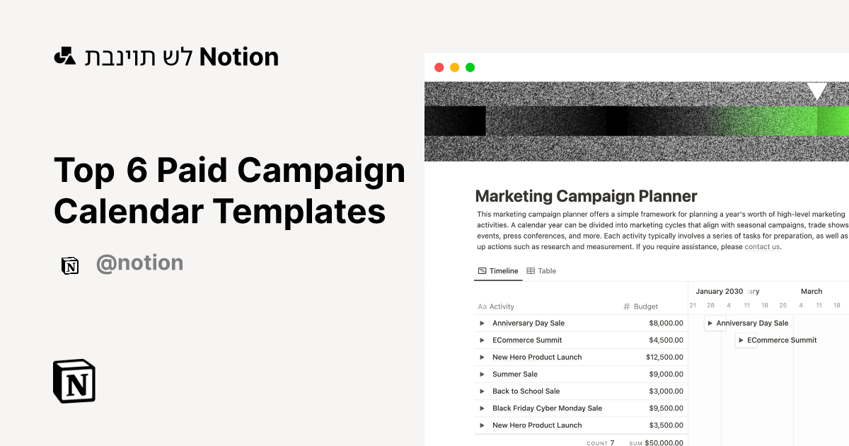 Top 6 Paid Campaign Calendar Templates | Marketplace תבניות של Notion