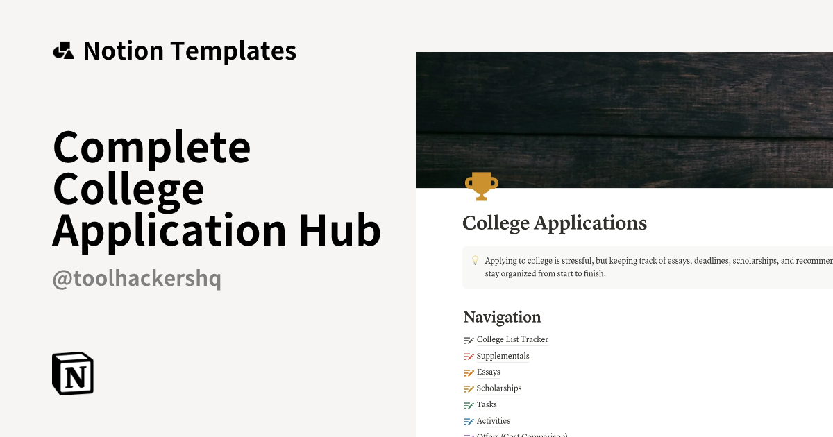 תבנית Complete College Application Hub מאת toolhackershq | Marketplace ...
