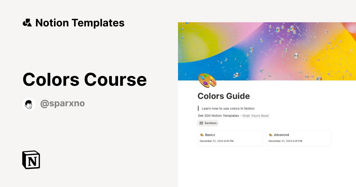 תבנית Colors Course | Marketplace של Notion