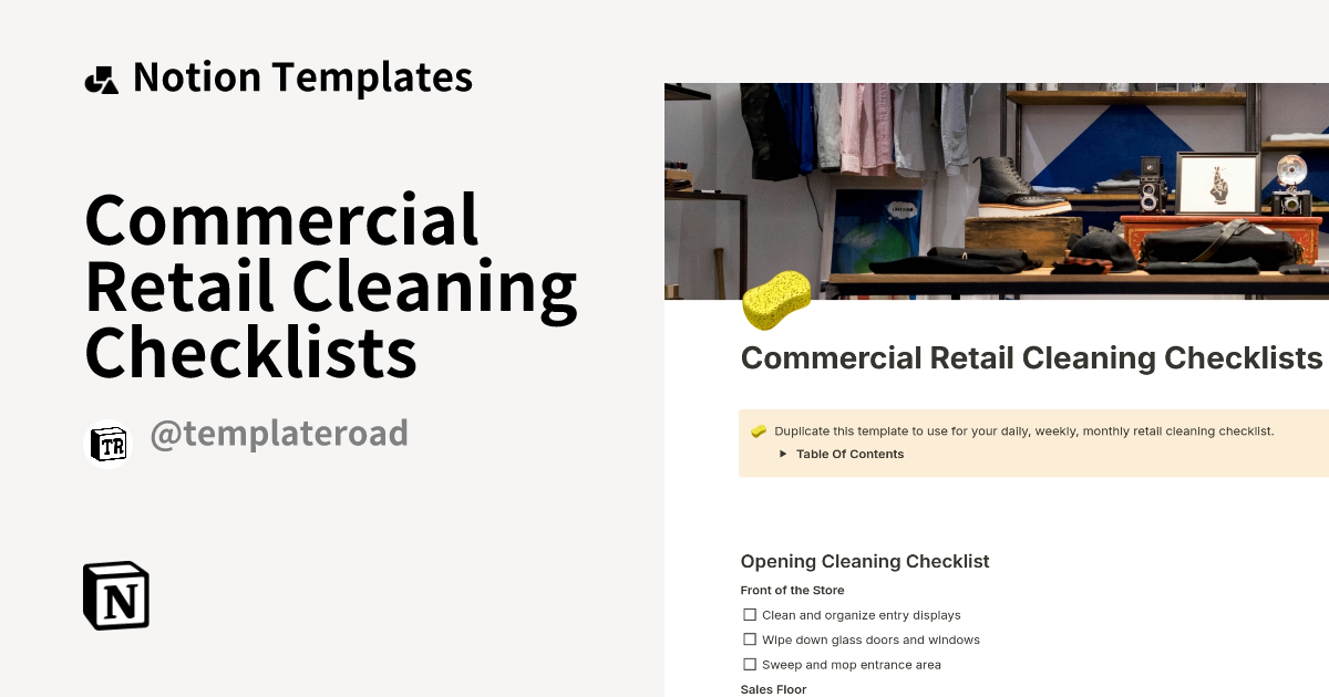 תבנית Commercial Retail Cleaning Checklists מאת Template Road ...