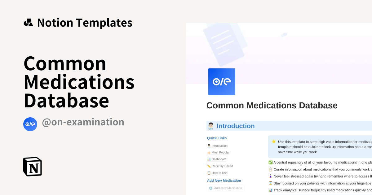 תבנית Common Medications Database מאת O/E | Marketplace של Notion