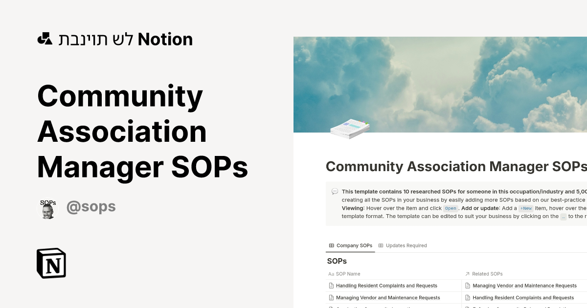 תבנית Community Association Manager SOPs מאת SOPs | Marketplace של Notion