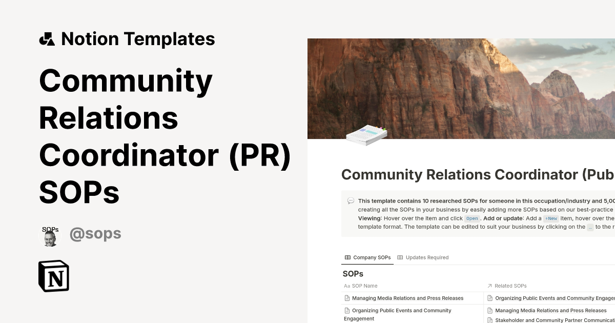 תבנית Community Relations Coordinator (PR) SOPs | Marketplace של Notion