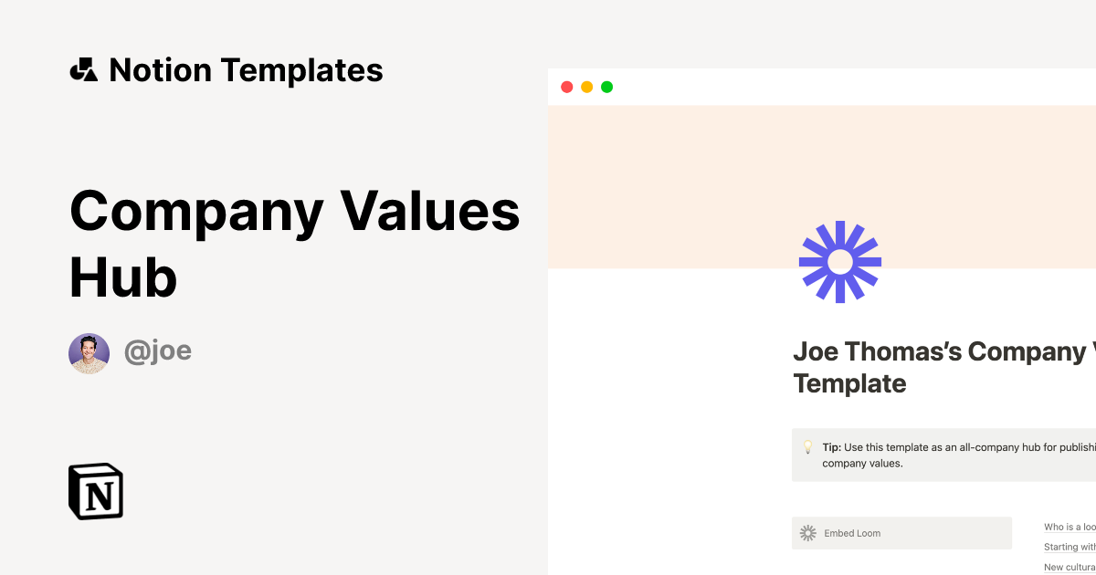 תבנית Company Values Hub | Marketplace של Notion