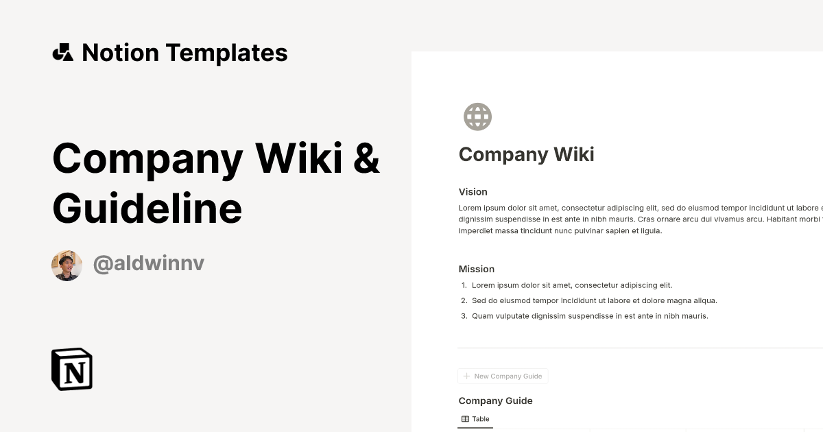 תבנית Company Wiki & Guideline | Marketplace של Notion