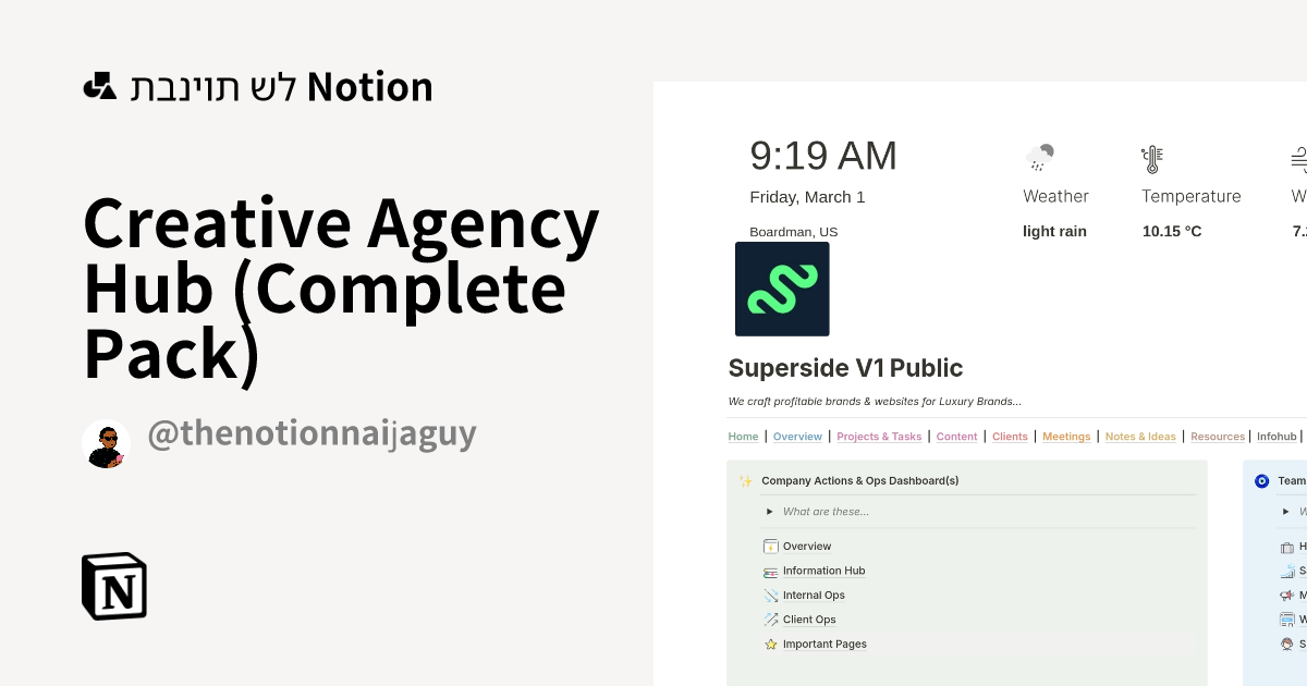 תבנית Creative Agency Hub (Complete Pack) | Marketplace של Notion