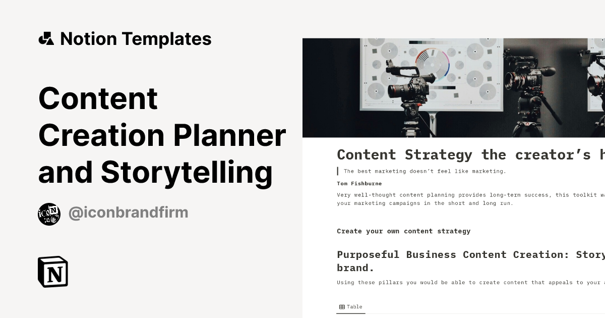 תבנית Content Creation Planner and Storytelling | Marketplace של Notion