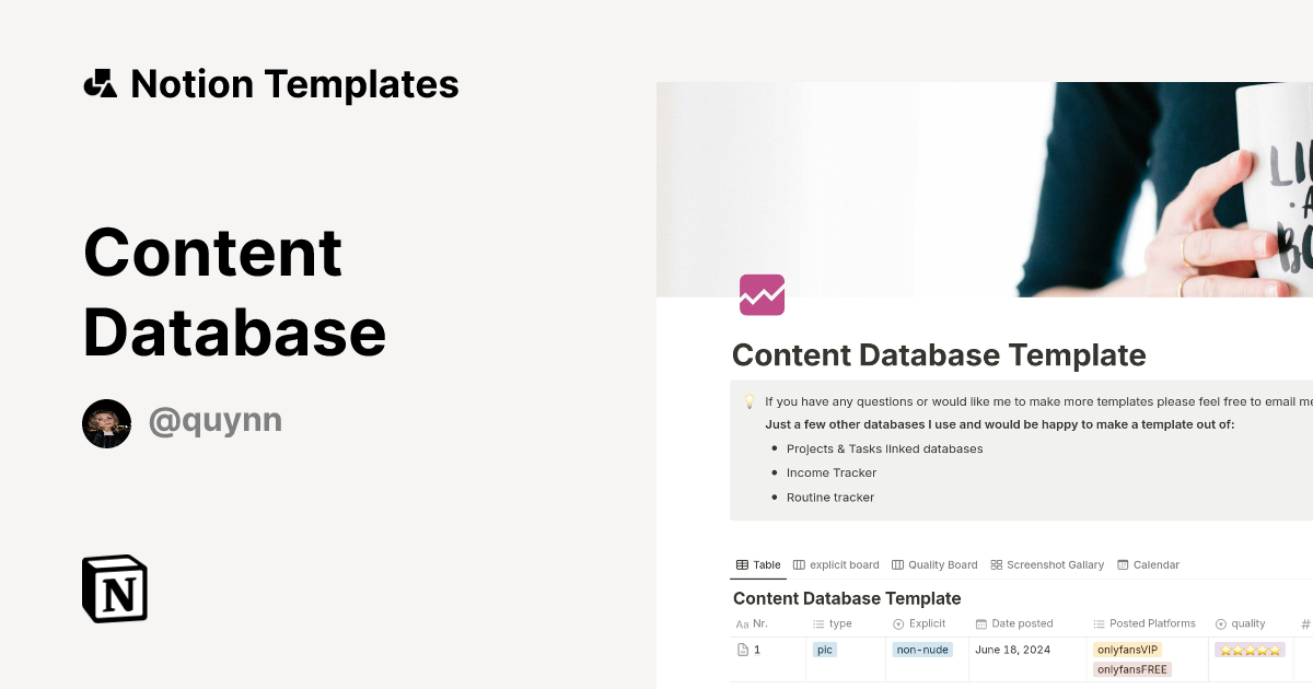 תבנית Content Database | Marketplace של Notion