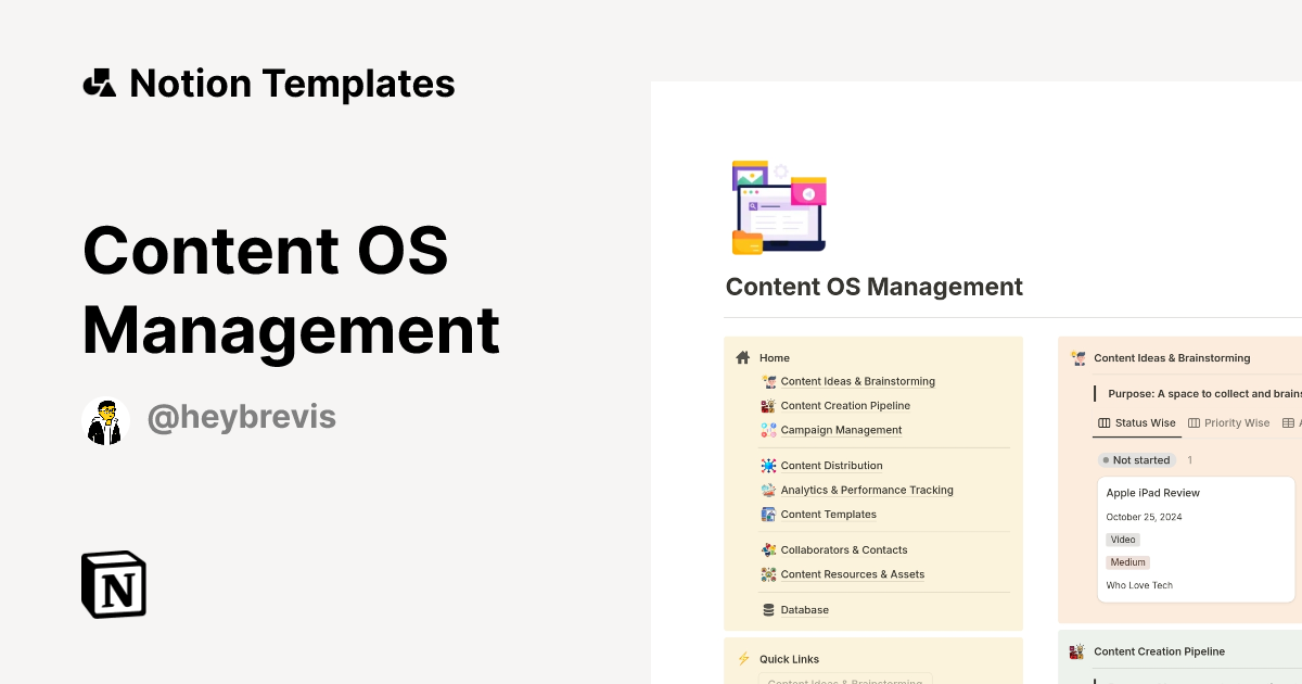 תבנית Content OS Management מאת heybrevis | Marketplace של Notion