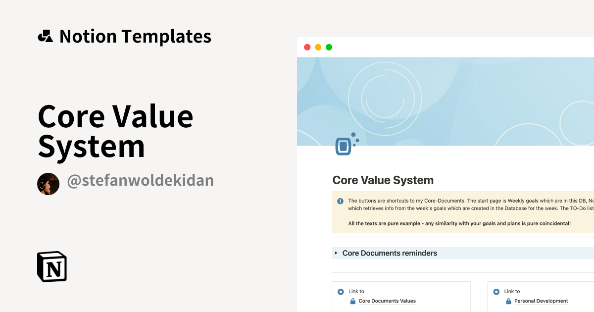 תבנית Core Value System | Marketplace של Notion
