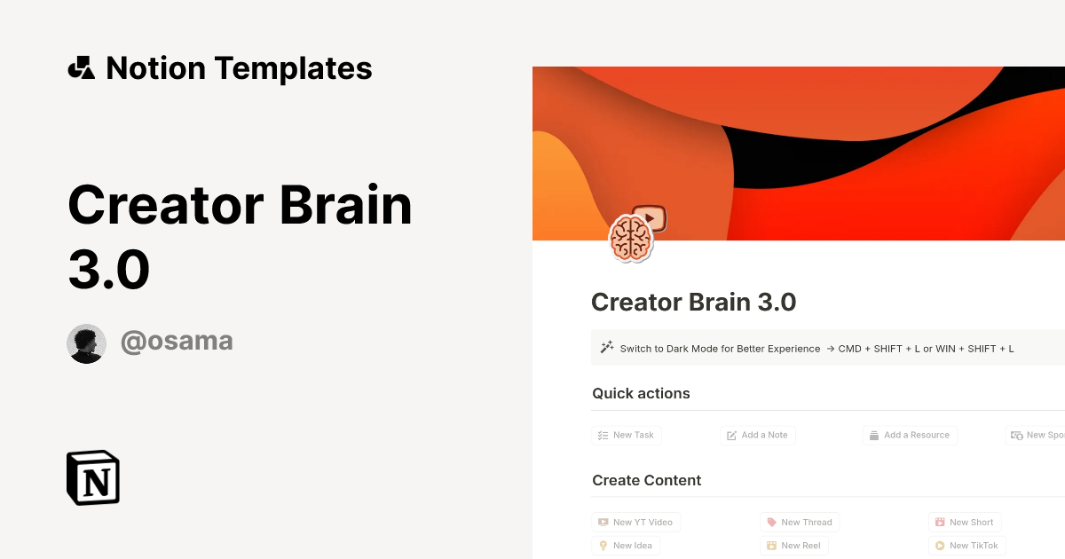 תבנית Creator Brain 3.0 | Marketplace של Notion