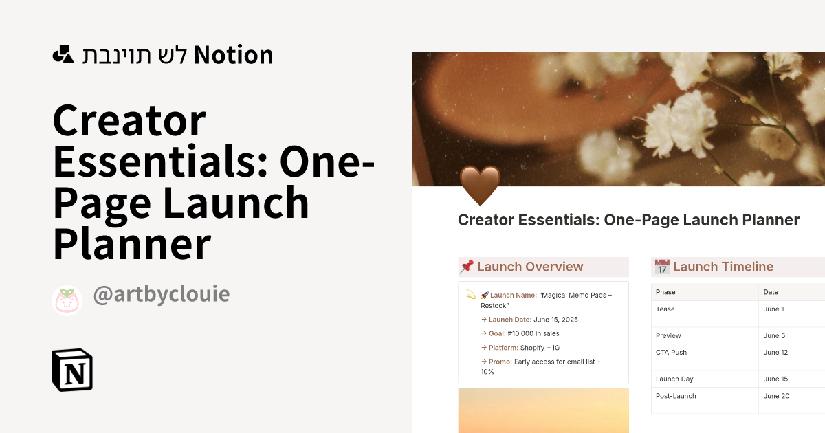 תבנית Creator Essentials: One-Page Launch Planner | Marketplace של Notion
