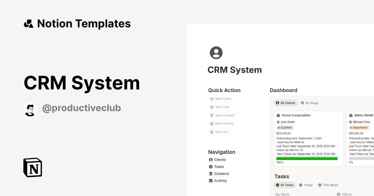 תבנית CRM System | Marketplace של Notion