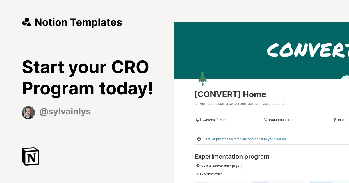 תבנית Start your CRO Program today! מאת Sylvain Lys | Marketplace של Notion
