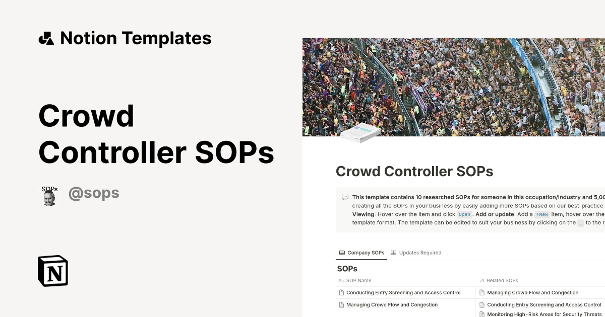 תבנית Crowd Controller SOPs | Marketplace של Notion